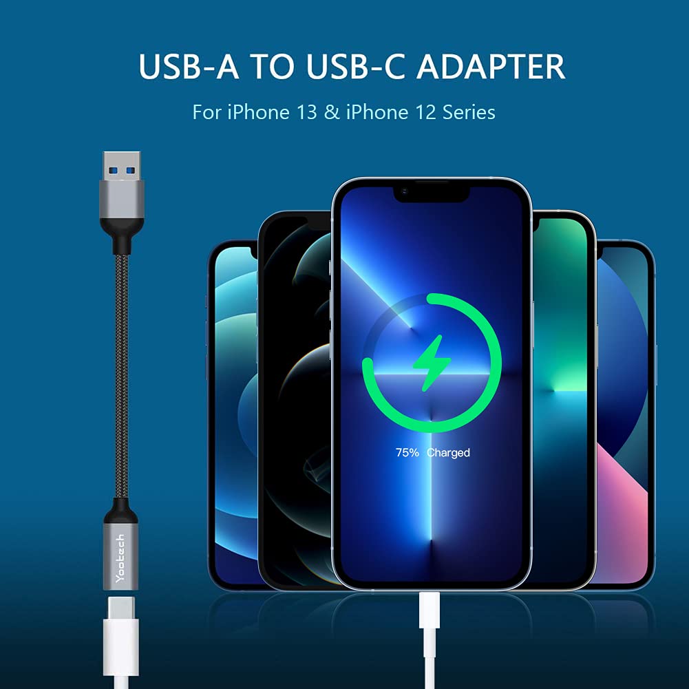 yootech [5inch] USB C 3.1 to USB Adapter (2 Pack) 5Gbps Type C Female to USB Male Adapter,USBC Charger Cable Connector for iPhone 14 Plus 14 13 12 Mini Pro Max,Samsung Galaxy S22, i-Watch Series 8 7