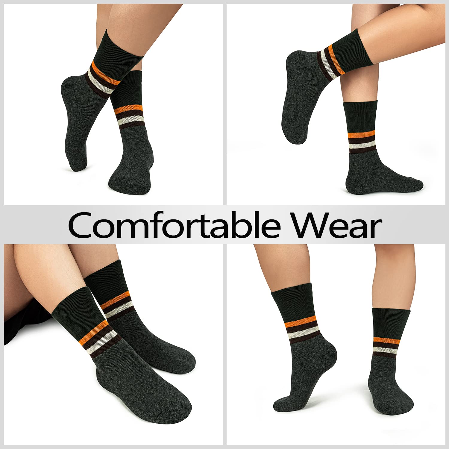 yeuG 5 Pack Women's Hiking Walking Wool Crew Socks, Multi-pack Wicking Cushion Crew Socks (Color 1, Shoe Size: 6-11)