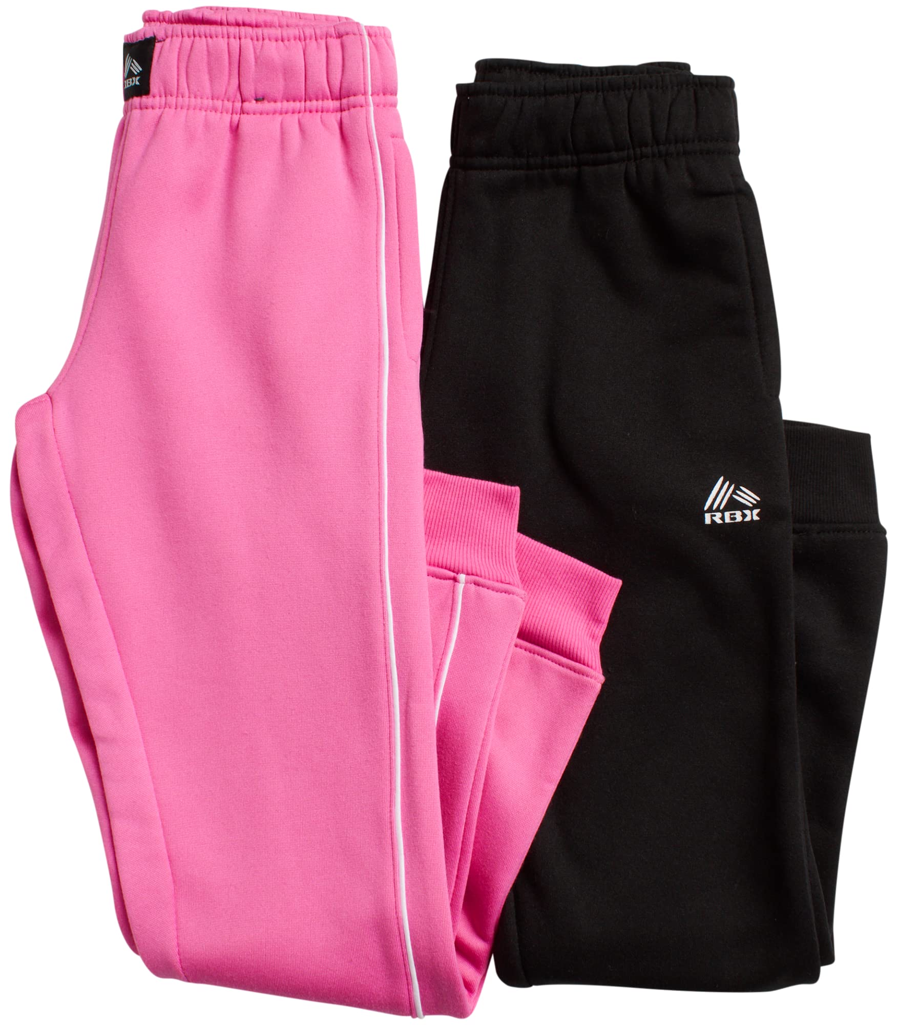 RBX Girls' Sweatpants - 2 Pack Active Fleece Joggers (Size: 4-16), Size 7-8, Pretty Pink/Black