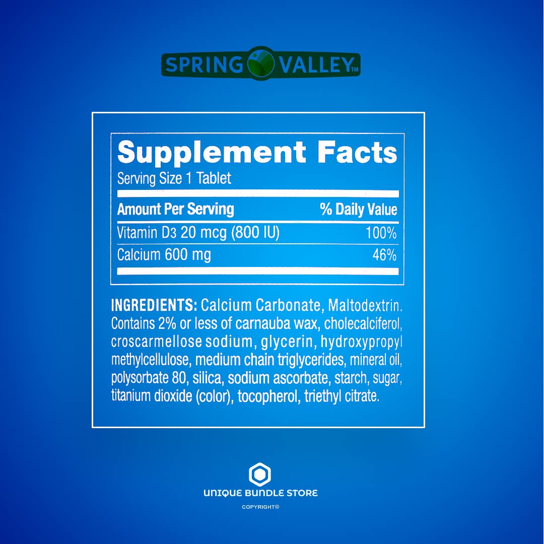 Spring Valley, Calcium 600 MG with Vitamin D3, Dietary Supplement, Calcium Supplement 600 mg, 250 Count + 7 Day Pill Organizer Included (Pack of 2)