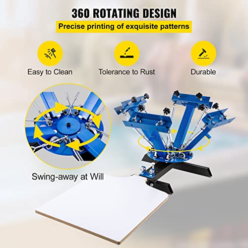 VEVOR Screen Printing Machine, 4 Color 1 Station Screen Printing Press, 21.7 x 17.7 inch Silk Screen Printing DIY T-Shirts Removable Pallet