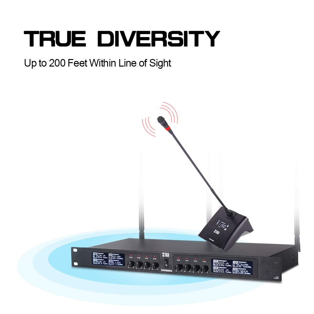 XTUGA CM280 UHF 8 Channels Professional Gooseneck Microphone System Conference Mics Fixed Frequency Super-Low Background Noise for Large conferences (Frequency B)