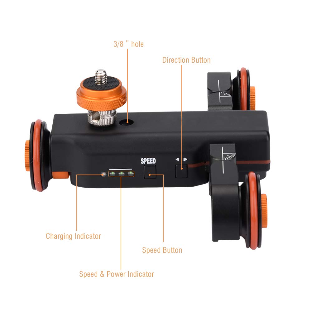 Tosuny L4X Mini Motorized Camera Slider with Remote Controller, 3 Speeds Video Camera Pulley Car Dolly Rolling Slider Skater, Compatible with DLSR Cameras, Action Cameras, and Cellphone