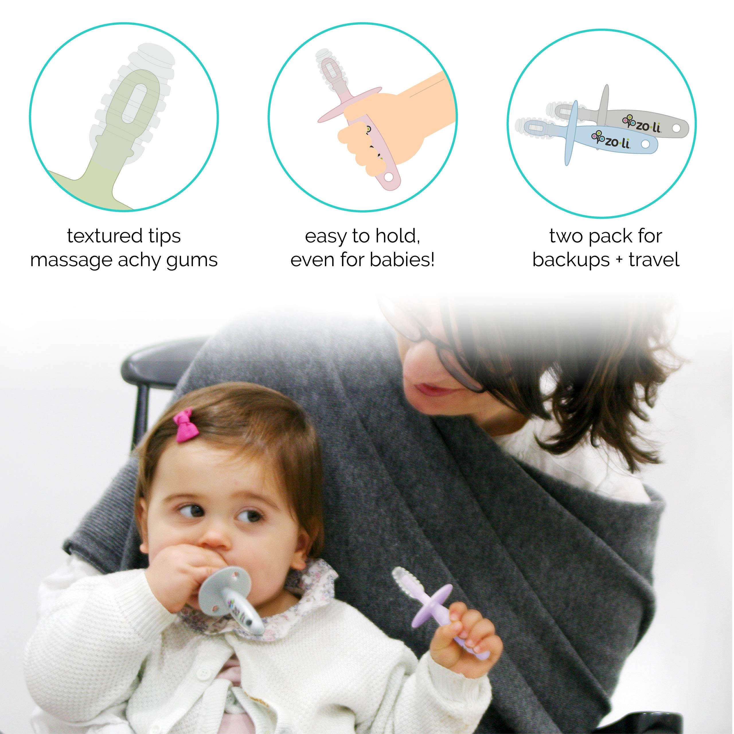 ZoLi Chubby Gummy teether | 2 Pack Baby Teething Relief - Lilac/Grey, BPA Free Teething Stick