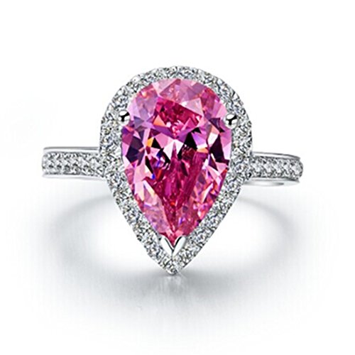 Sterling Silver Jewelry Pink Stone 3CT Pear Cut Engagement Ring for Women NSCD Simulated Diamond Ring