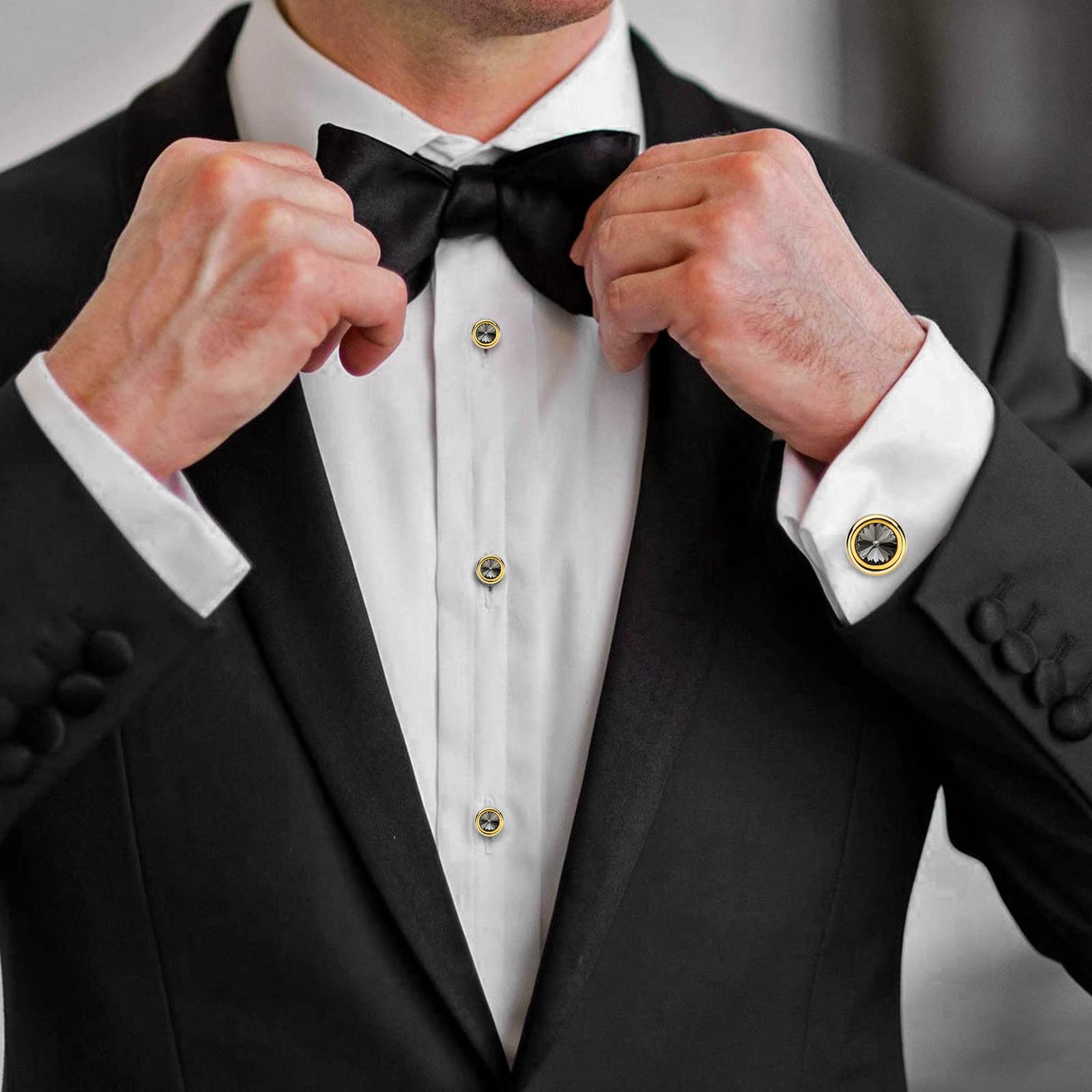 Swarovski Crystal Cufflinks and Tuxedo Studs Sets for Men - Eelegence Dress Sets for Wedding, Party - Rose