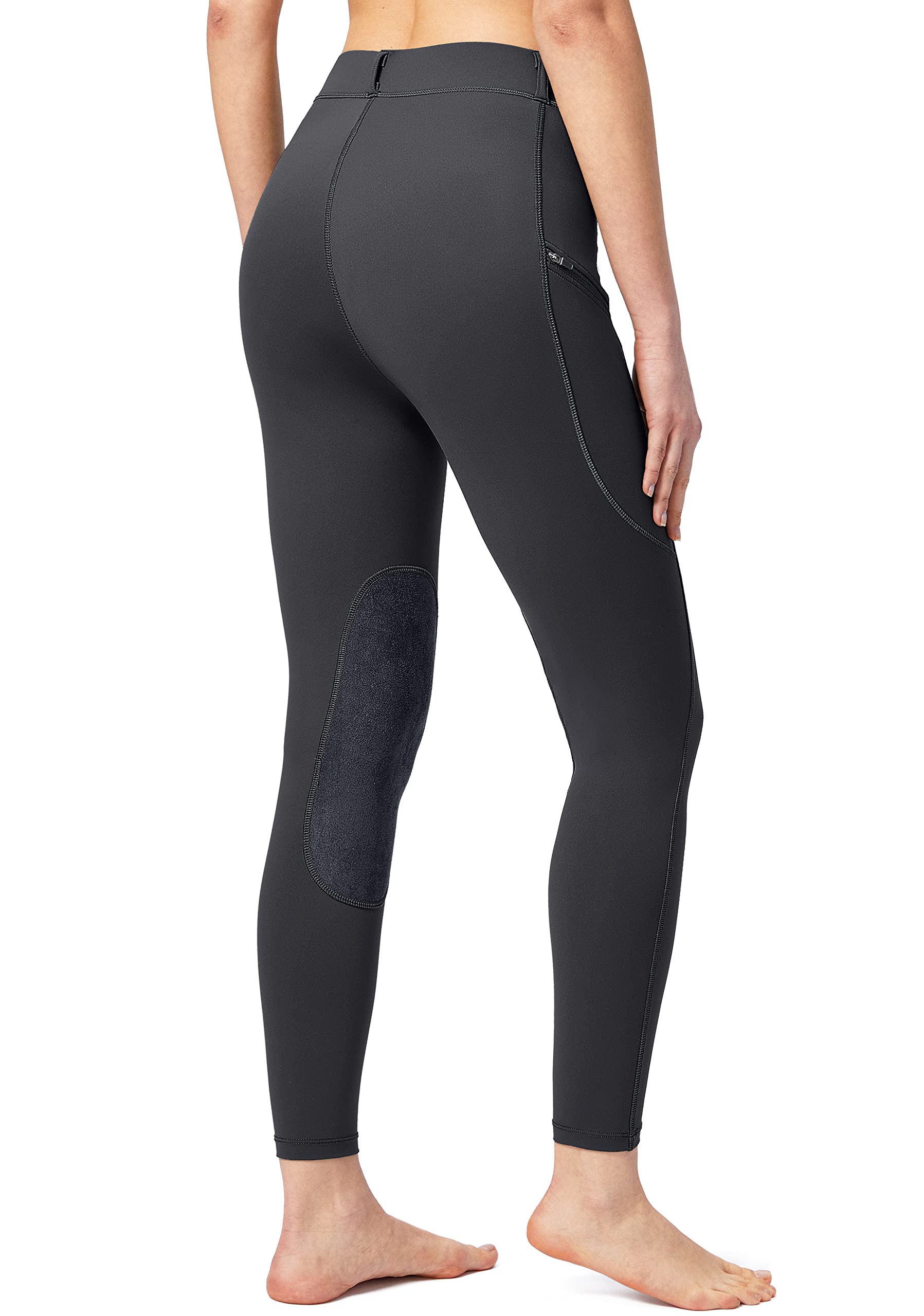 SANTINY Women's Horse Riding Pants with Zipper Pockets Knee-Patch Schooling Tights Equestrian Breeches for Women (Dark Grey_S)