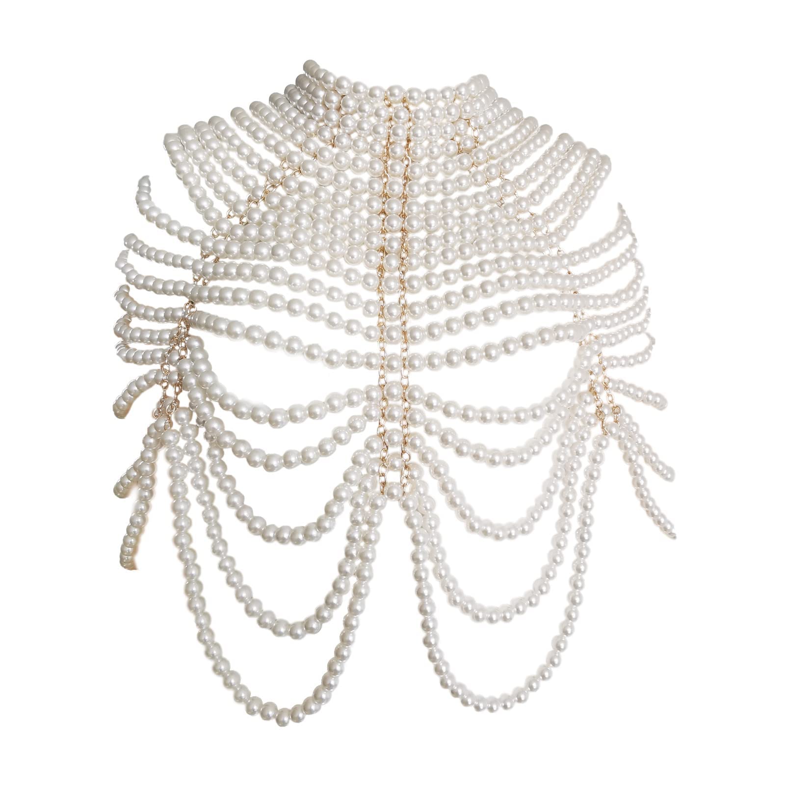 YWCUTECPunk bust chain double shoulder chain pearl party wedding dress accessories for girls and women
