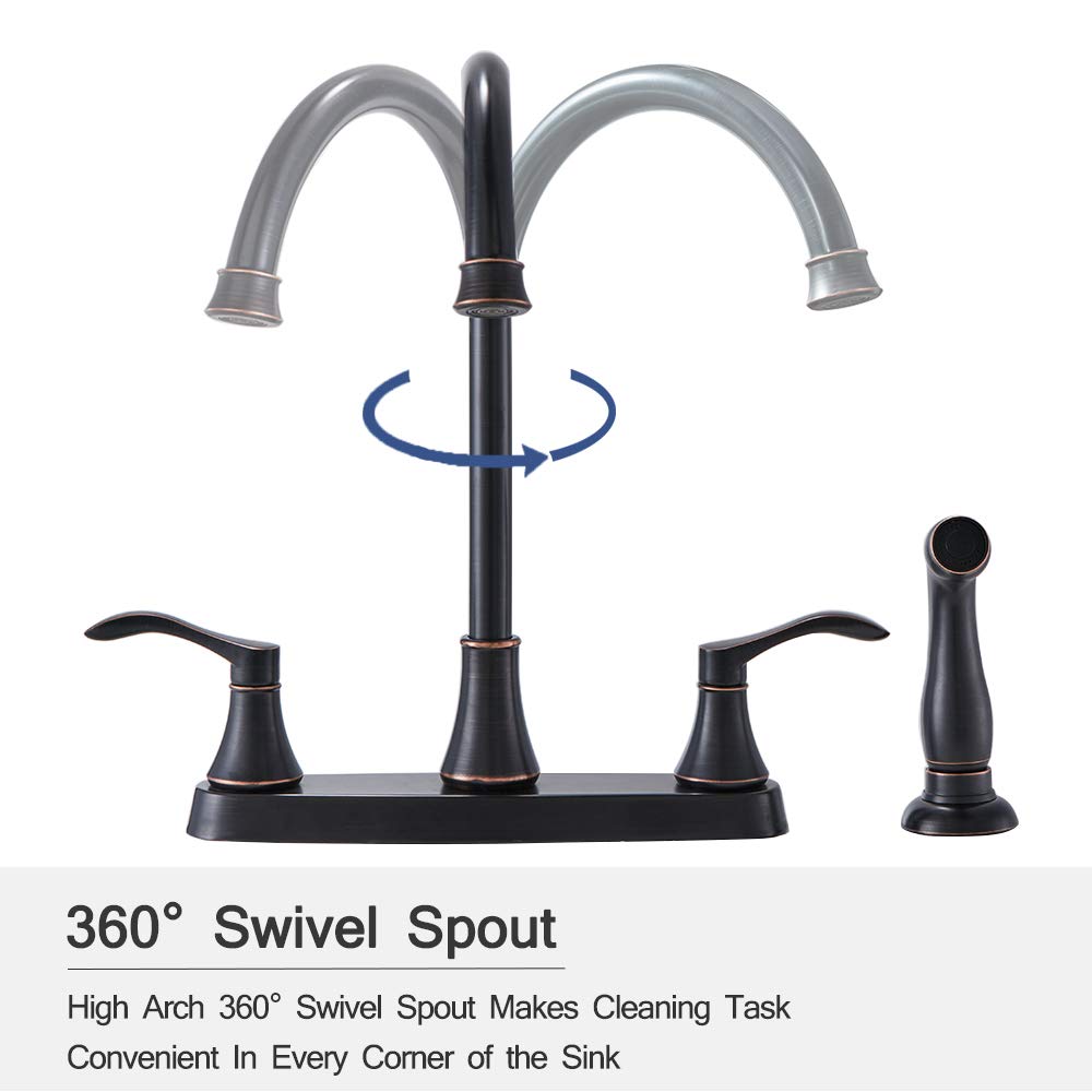 VALISY 3 Hole or 4 Hole 2 Handle Kitchen Faucet with Side Sprayer, Commercial Lead-Free Oil Rubbed Bronze Kitchen Sink Faucets for Rv Kitchen Sinks with High-Arc Spout & Side Sprayer