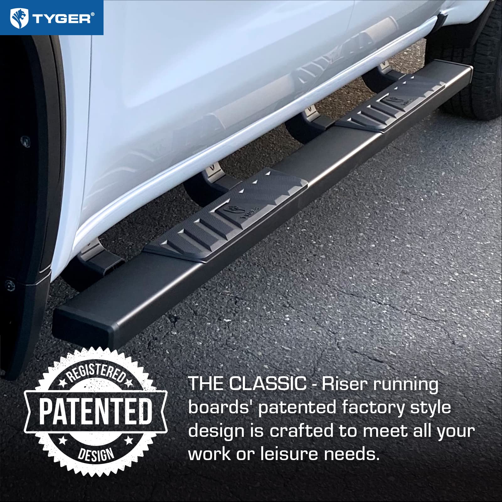 Tyger Auto 5" Riser Running Boards Compatible with 2019-2023 Ford Ranger | Supercrew Cab | TG-RS5F50358 | Side Step Rails Nerf Bars