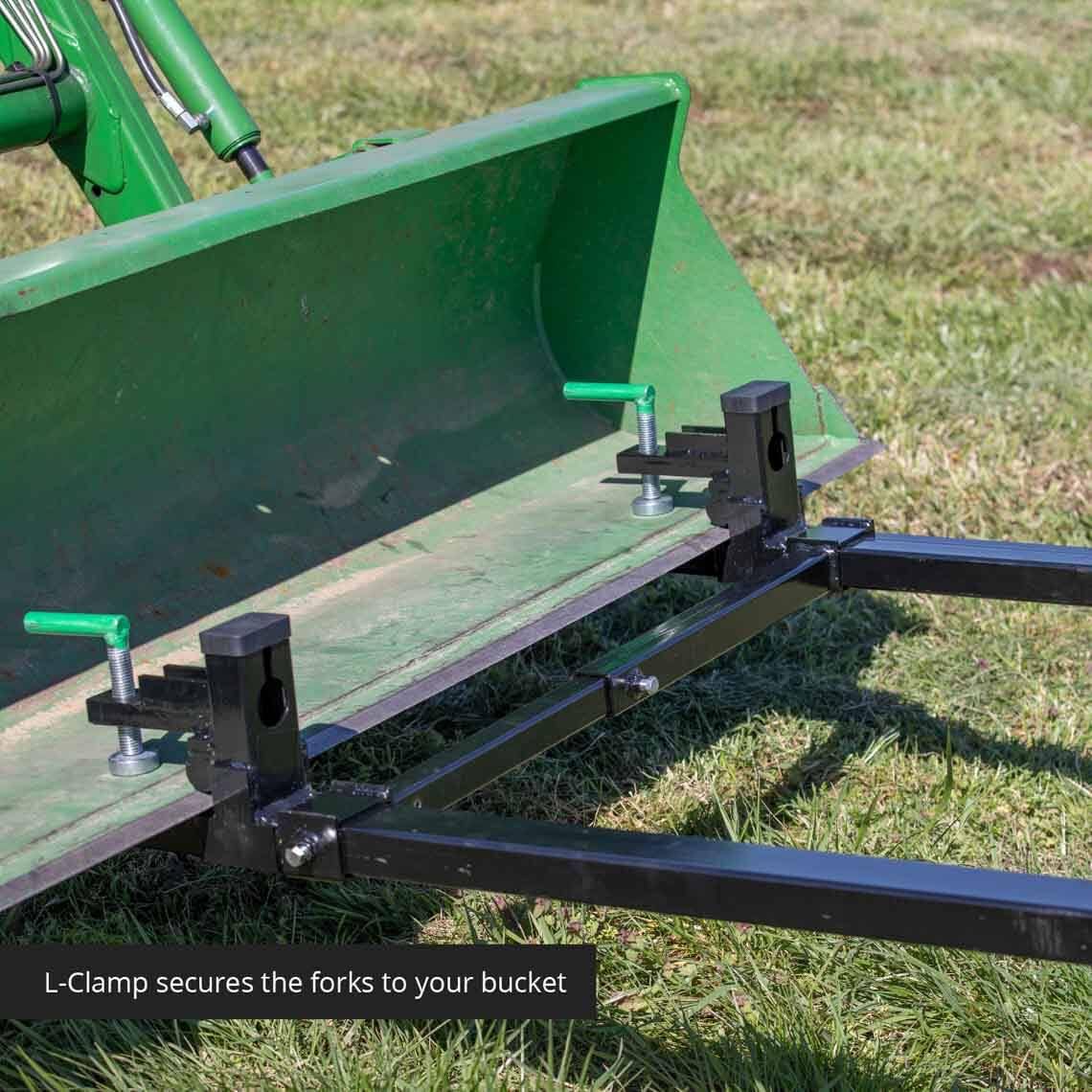 Titan Attachments Light-Duty 60" Clamp-on Pallet Forks with Adjustable Stabilizer Bar, 46" x 3" Fork Length, Rated 1,500 LB, Easy to Install on Loader or Skid Steer Bucket