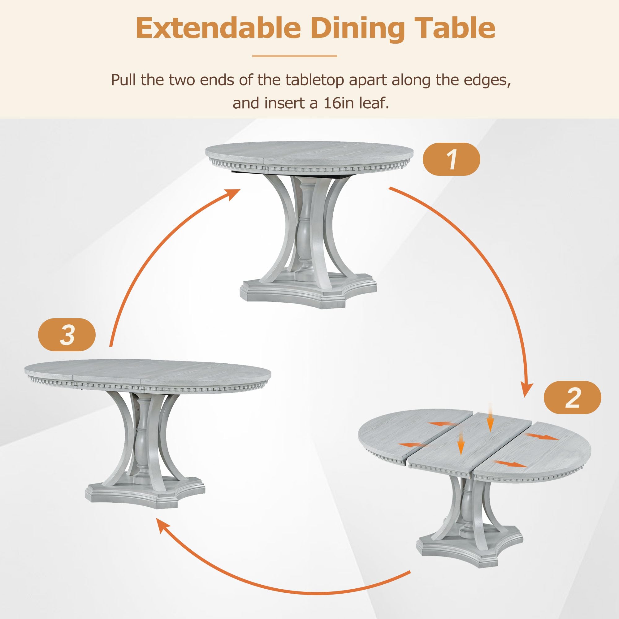 Voohek, White 5-Piece Retro Simple Round Dining Table Set with Frustum Legs, and 4 Ergonomic Fabric Upholstered Chairs, Solid Wood Kitchen Furniture for 4 People, Small Space
