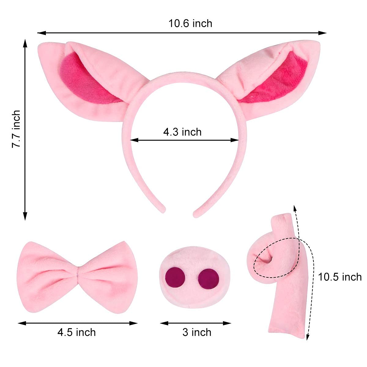 Vbcdgfg 4Pcs Pig Costume Set Pig Ears Headband Pig Tail Nose Bow Tie Pig for Party Decoration Pink