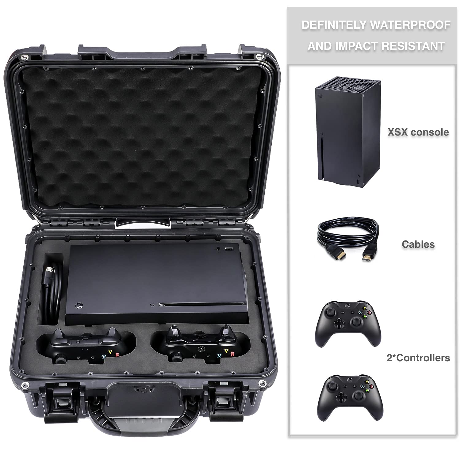 ZENACCE Waterproof Hard Case Compatible with Xbox Series X case, Travel Carrying Case Holds Xbox Series X Console, Wireless Controllers, Cables and Other Accessories