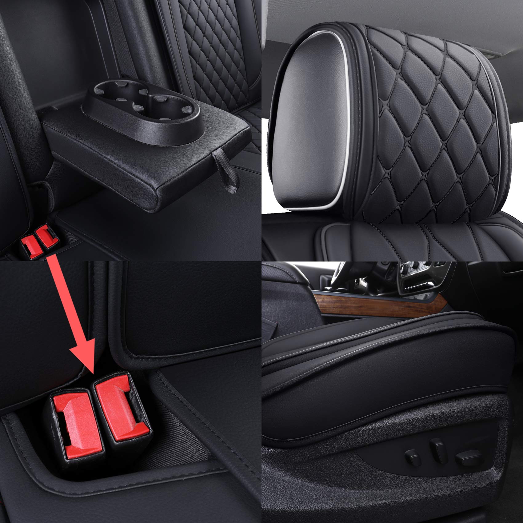 YIERTAI Car Seat Covers Compatible with Chevy Chevrolet Silverado GMC Sierra Custom fit for 2007-2024 1500 2500 3500 HD Crew Cab Trail Boss Pickup with Waterproof Leather, Full Set, Black