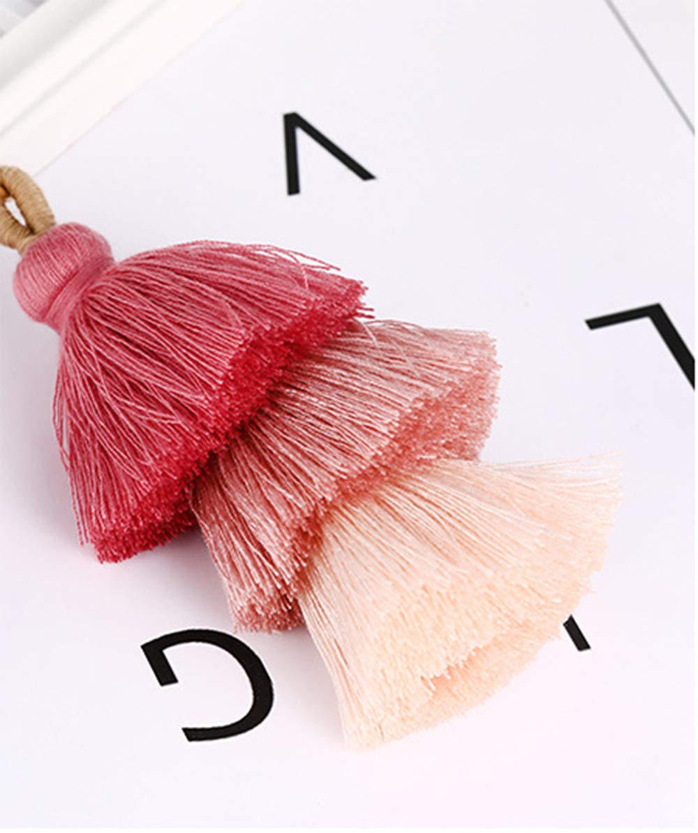 ZOONAI Women Colorful Tassels Charm Keychain Car Keyring Holder Bag Wallet Purse (Beige)