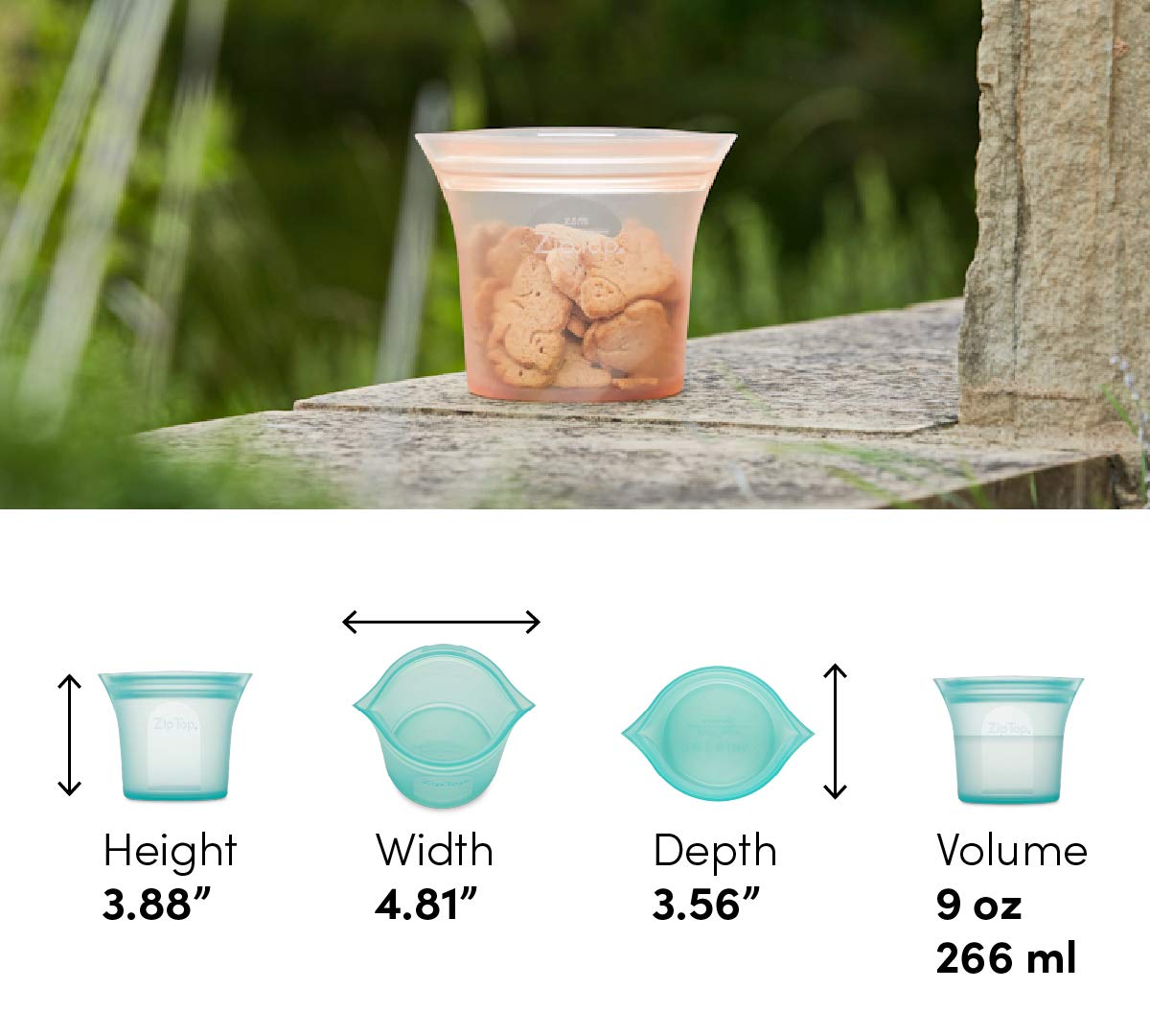 Zip Top Reusable Food Storage Bags | Short Cup [Teal] | Silicone Meal Prep Container | Microwave, Dishwasher and Freezer Safe | Made in the USA