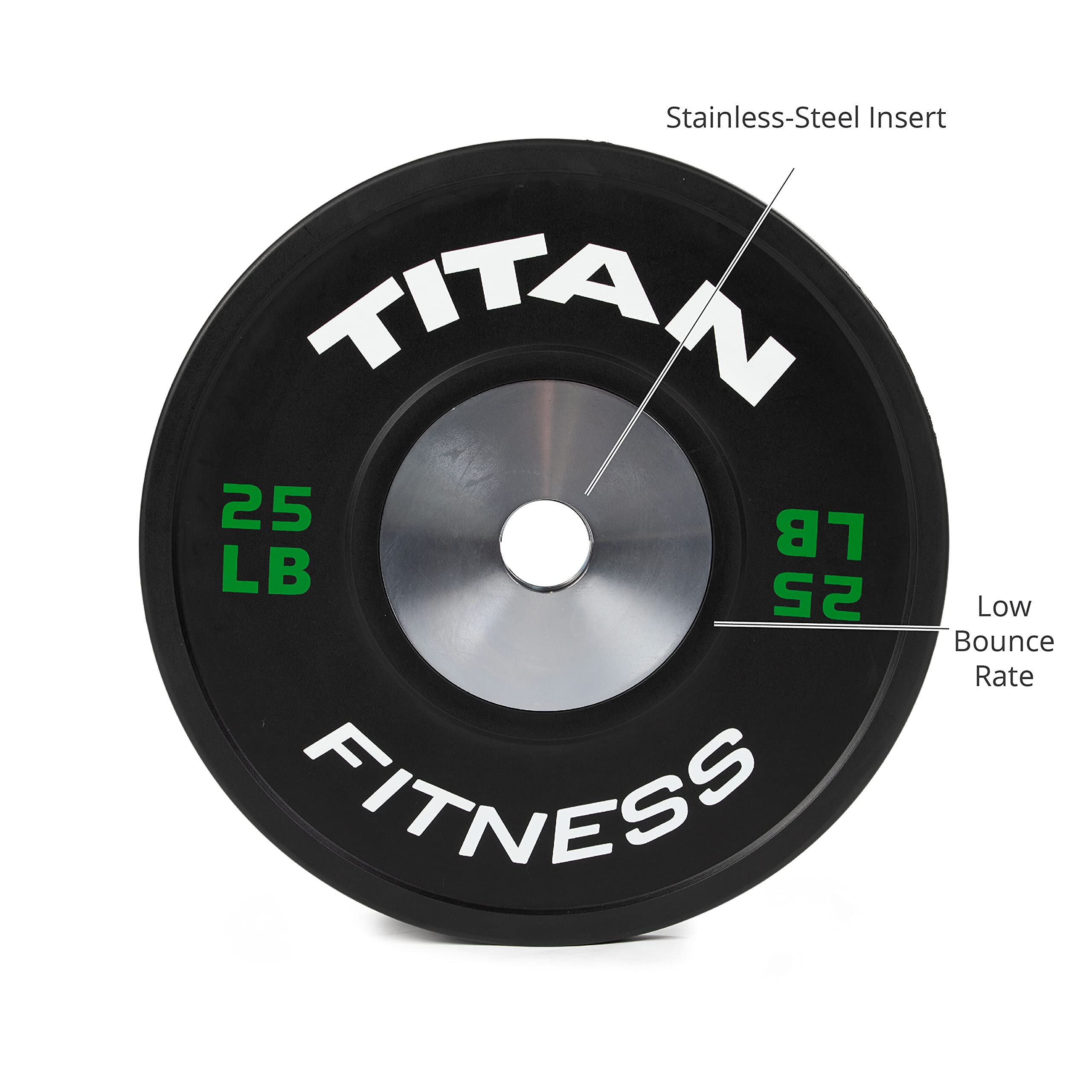 Titan Fitness Elite Olympic Bumper Plates 25 LB Pair Black Rubber with Steel Insert