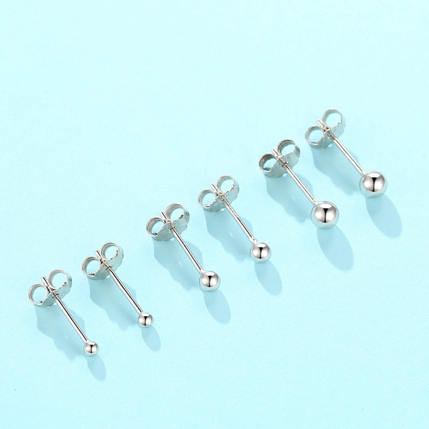 Sterling Silver Ball Stud Earrings Set of 3 Pairs 2mm 3mm 4mm Tiny Balls Earring Hypoallergenic Jewelry (Silver)