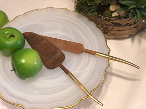 Wedding Cake Knife and Server Set, Wooden Cake Servers With Gold Handle, Ideal for Weddings, Party's, And Elegant events