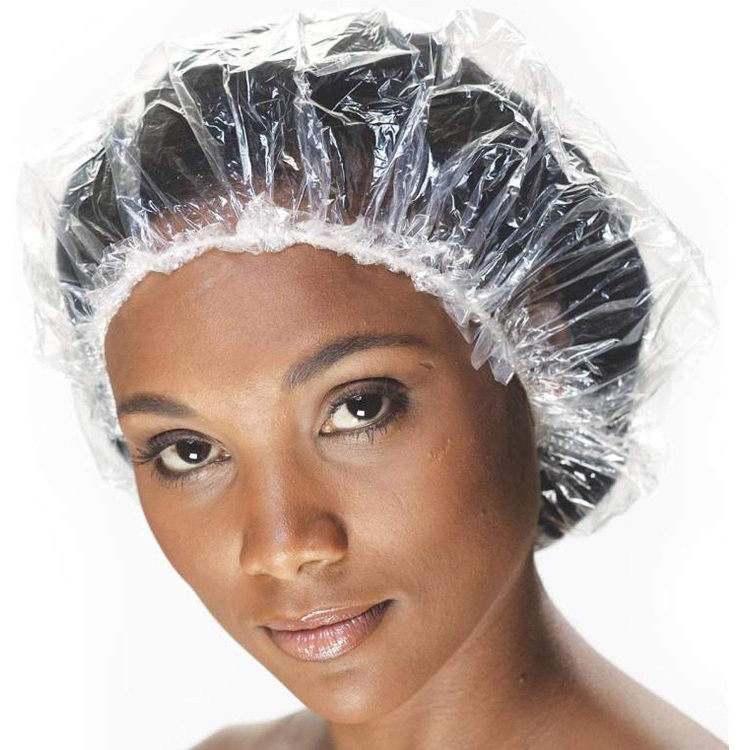 Vextronic Disposable Shower Caps 50PCS, Bath Caps Individually Wrapped Larger Thicker Plastic Hair Bath Caps, Waterproof Shower Cap for Women Men, Spa, Hair Salon, Home Use