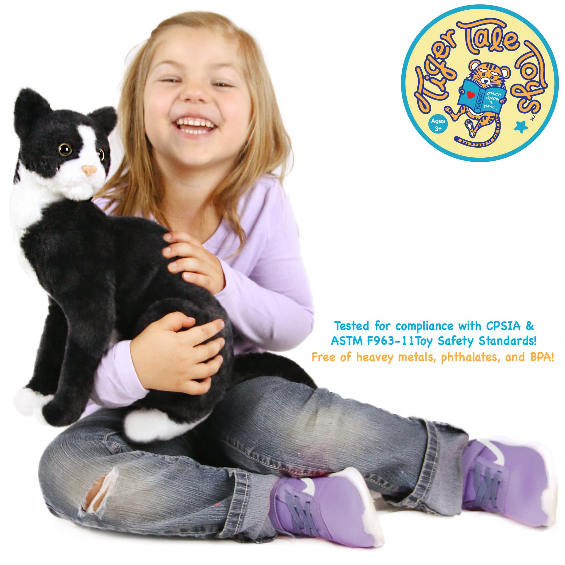 VIAHART Tate The Tuxedo Cat - 14 Inch Stuffed Animal Plush Black and White Kitten - by Tiger Tale Toys