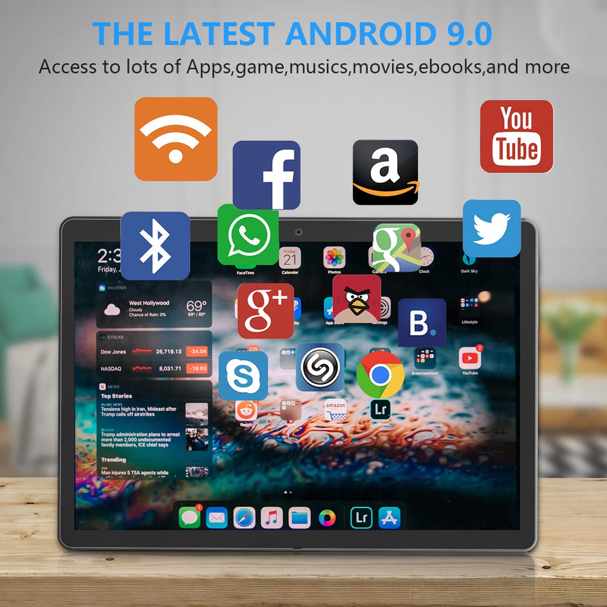 Tablet 10.1 Inch, Android 9.0 Pie Tablet PC with 32GB ROM/128GB Expand, Dual Sim Card 2MP+ 5MP Camera, WiFi, Bluetooth, GPS, Quad Core, IPS HD Display, Google Certified Tablet【2020 Newest Silver】