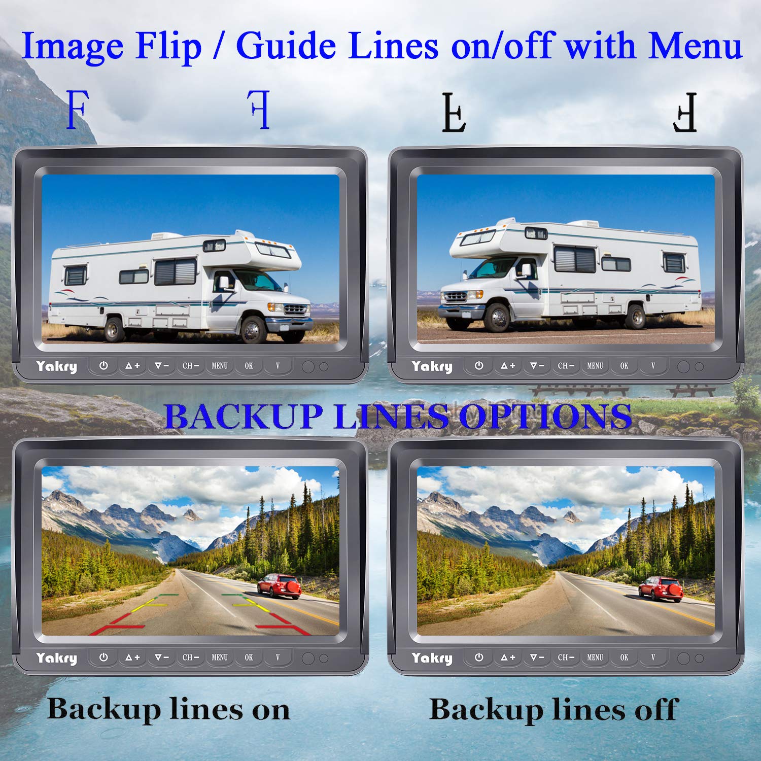 Yakry Y29 HD 1080P Digital Wireless 4 Backup Camera for RVs,Trailers,Trucks,Motorhomes,5th Wheels 7''Monitor Backup Camera System with Highway Monitoring System IP69K Waterproof