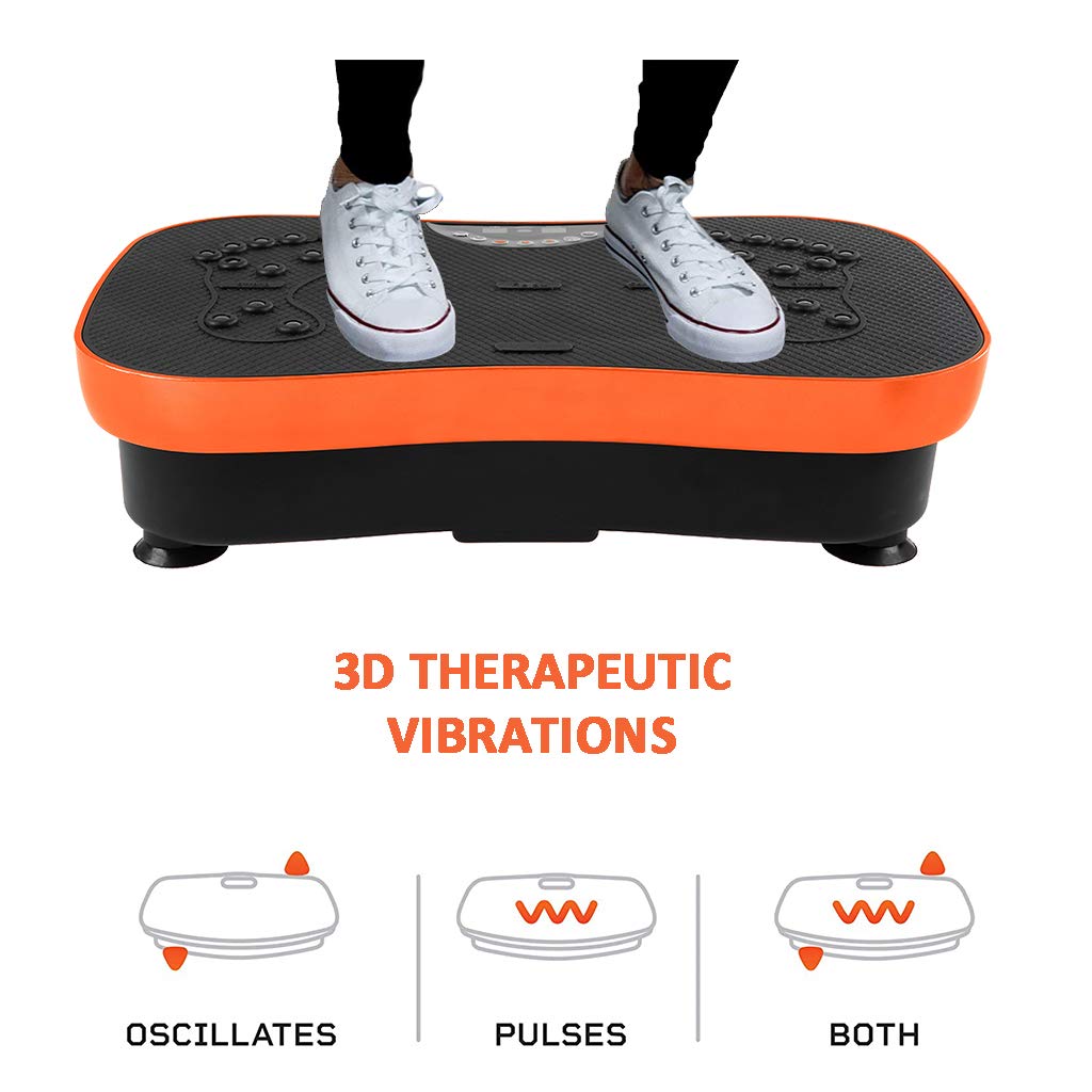 Vibration Plate Exercise Machine - Whole Body Workout Vibration Fitness Platform w/Loop Bands - Home Training Equipment for Weight Loss & Toning (Orange)