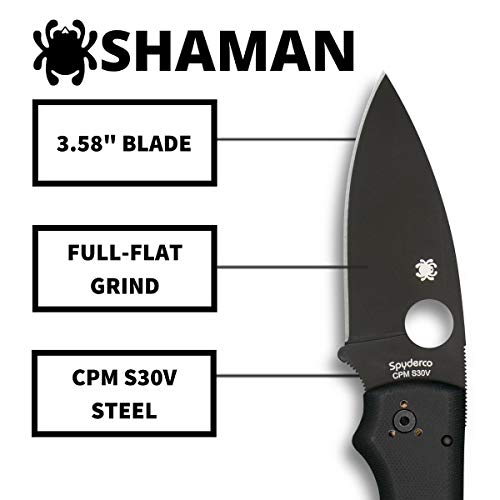 Spyderco Shaman Signature Knife with 3.58" CPM S30V Black Steel Blade and Black Matte-Finished G-10 Handle - PlainEdge - C229GPBK