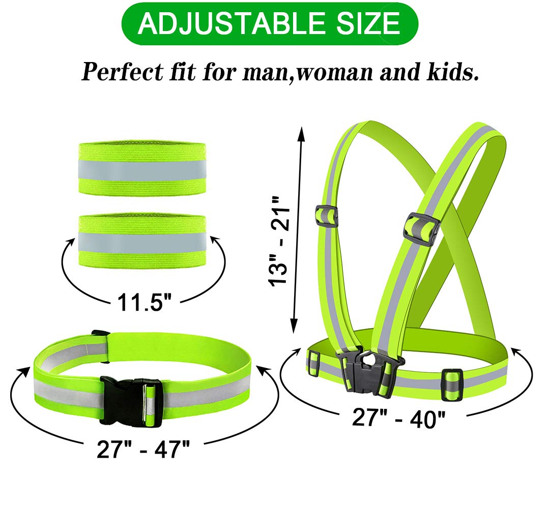 Reflective Vest, Reflective Glow Belt with 2Pack Reflector Armbands, Adjustable Elastic Safety Vest Outdoor Reflective Belt High Visibility, Ultralight & Comfy for Running, Jogging, Walking, Cycling,