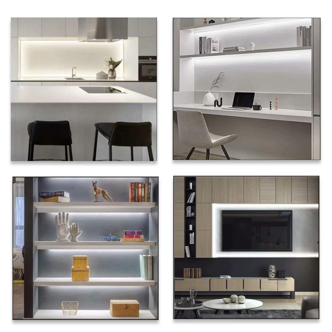 wobsion White Led Strip Lights, Under Counter Lights for Kitchen, Flexible Under Cabinet Led Light for Kitchen,Shelf,Cupboard,Desk,Mirror,6.6 Feet DIY Rope Light,12V DC Power,120 LEDs,6000K,4 Panel