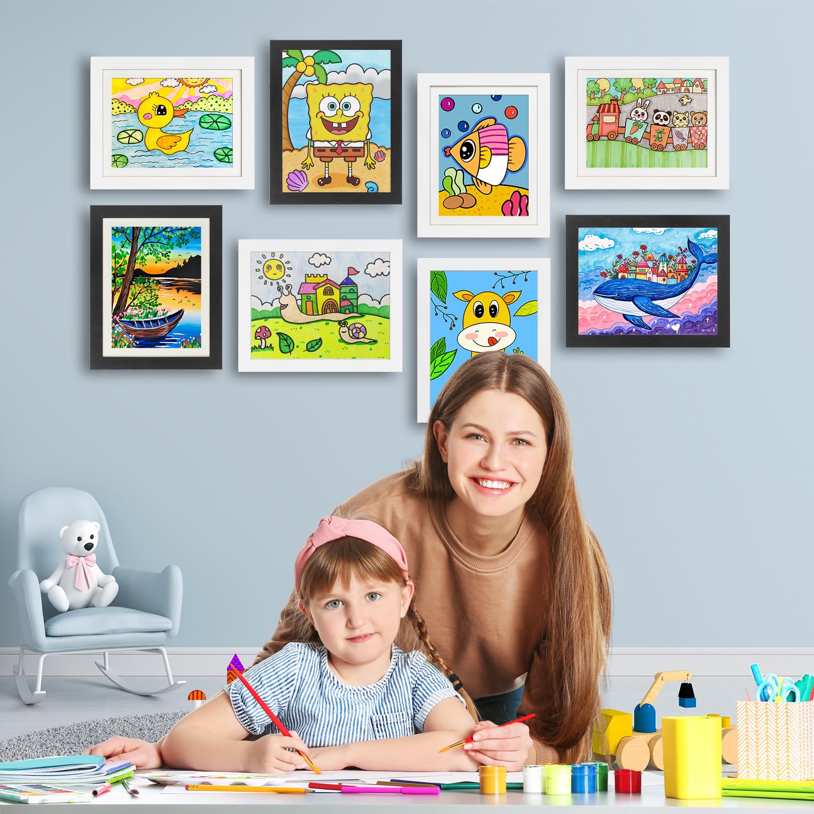 RCOSULI Kids Art Frames,[2-Pack] 8.5x11Front Opening Kids Artwork Frames Changeable,White Childrens Art Project Display Storage Frames Holds 50-150 Pcs,for Kids Drawings,Picture,Crafts,Artworks