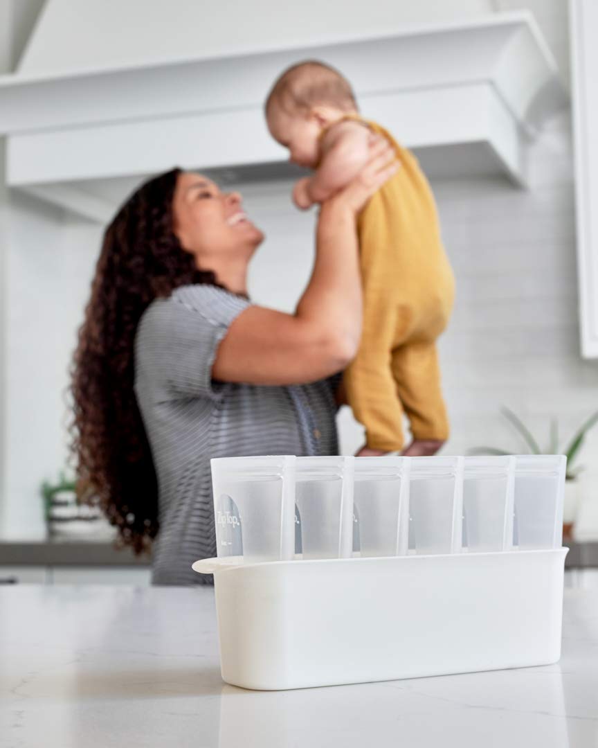 Zip Top Reusable 100% Silicone Breast Milk Storage Bags That Stand Up Stay Open and Zip Shut, Made in The USA - Set of 2 Bags