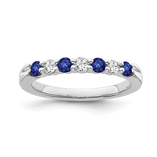 Sterling Silver Diamond and Blue Sapphire 7-Stone Band Ring (1/6 cttw, I-J Color, I2 Clarity), Size 6