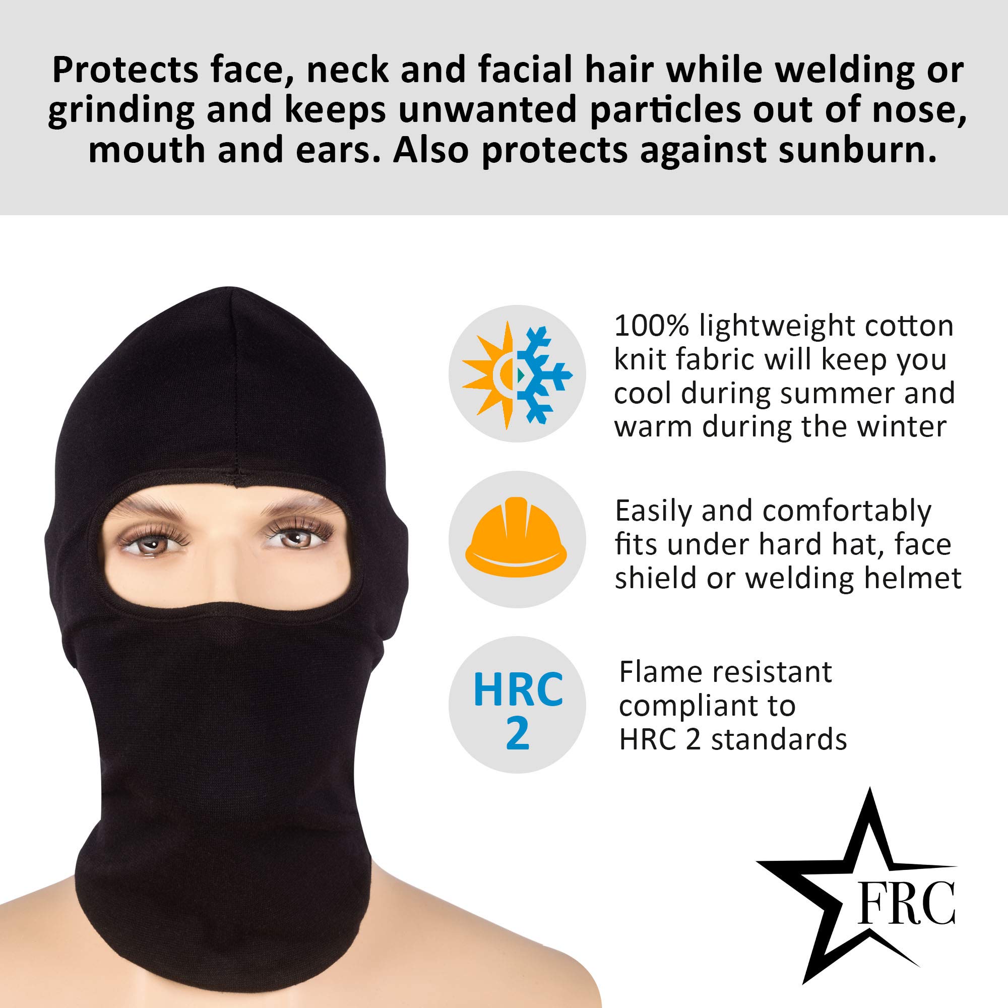 Texas FRC - Flame Resistant Balaclava Protective Face Masks with Filter Pocket - HRC 2-100% Cotton Lightweight - FRC Mask (Black)