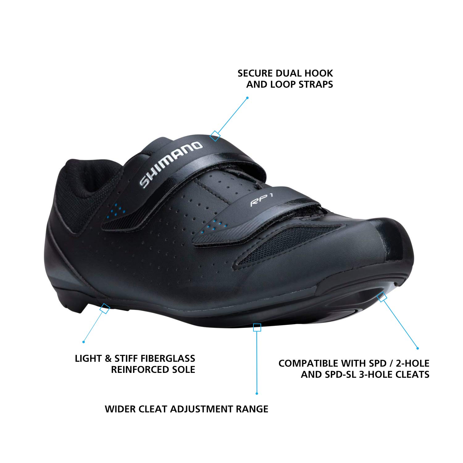 SHIMANO SH-RP1 High Performing All-Rounder Cycling Shoe, Black, 10-10.5 Women / 8.5-9 Men (EU 43)