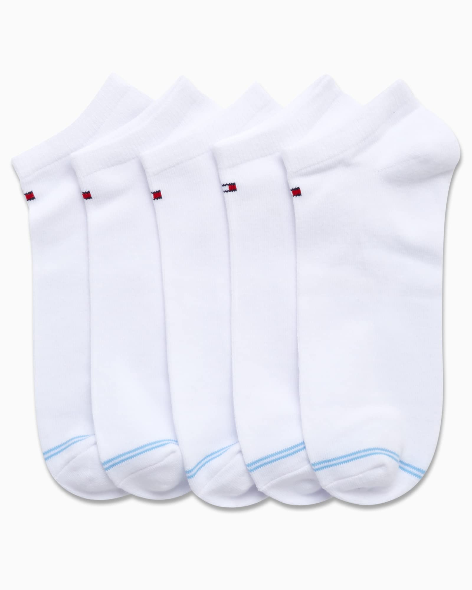 Tommy Hilfiger Men's 5 Pair Casual Liner Sockshosiery, white, Shoe Size 7-12