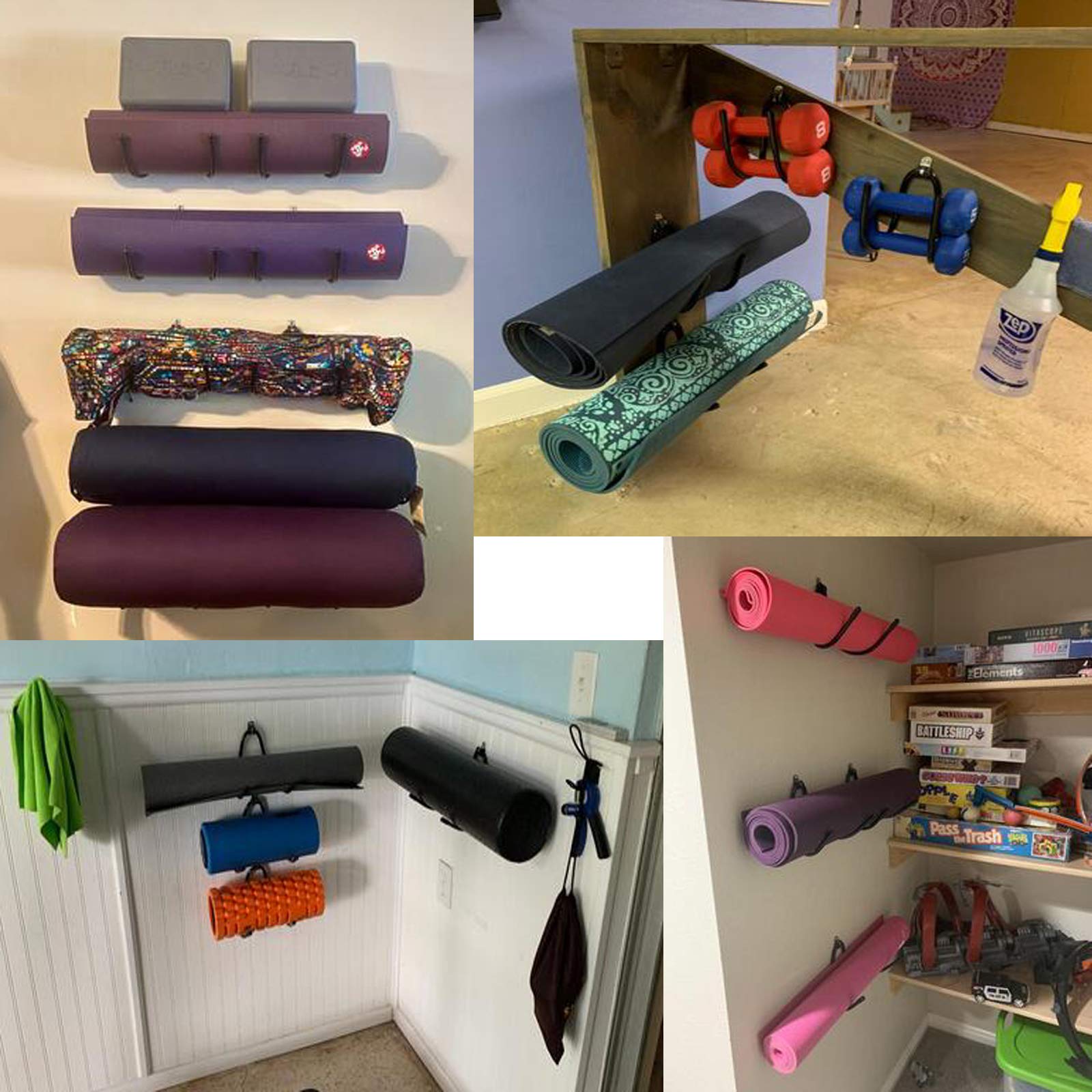 Wall Mount Yoga Mat Foam Roller and Towel Rack Holder- Wall Storage Mount Wall Holder Storage Shelf for Your Fitness Class or Home Gym, Metal, Adjustable size, Up to 20Lbs, (4 pack)