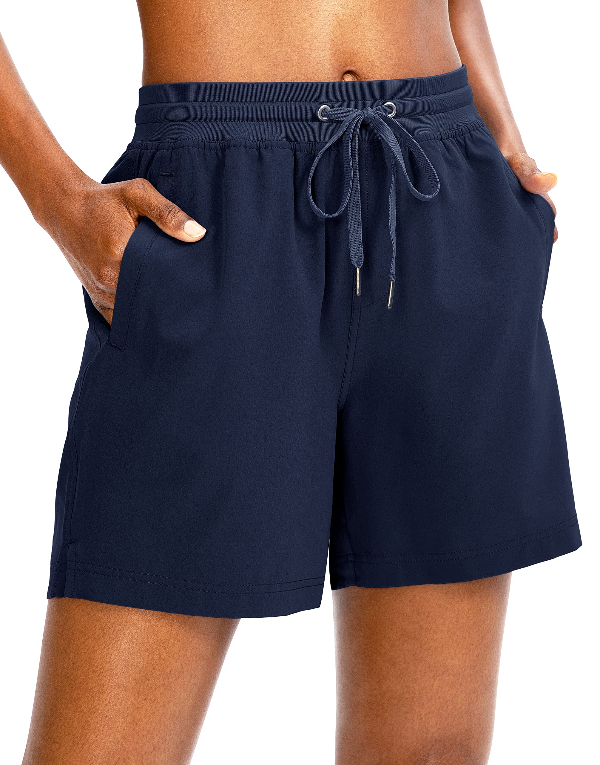 YYV Women's 5" Hiking Golf Shorts Quick Dry Athletic Shorts for Summer Outdoor Casual with Pockets(Navy X-Large)
