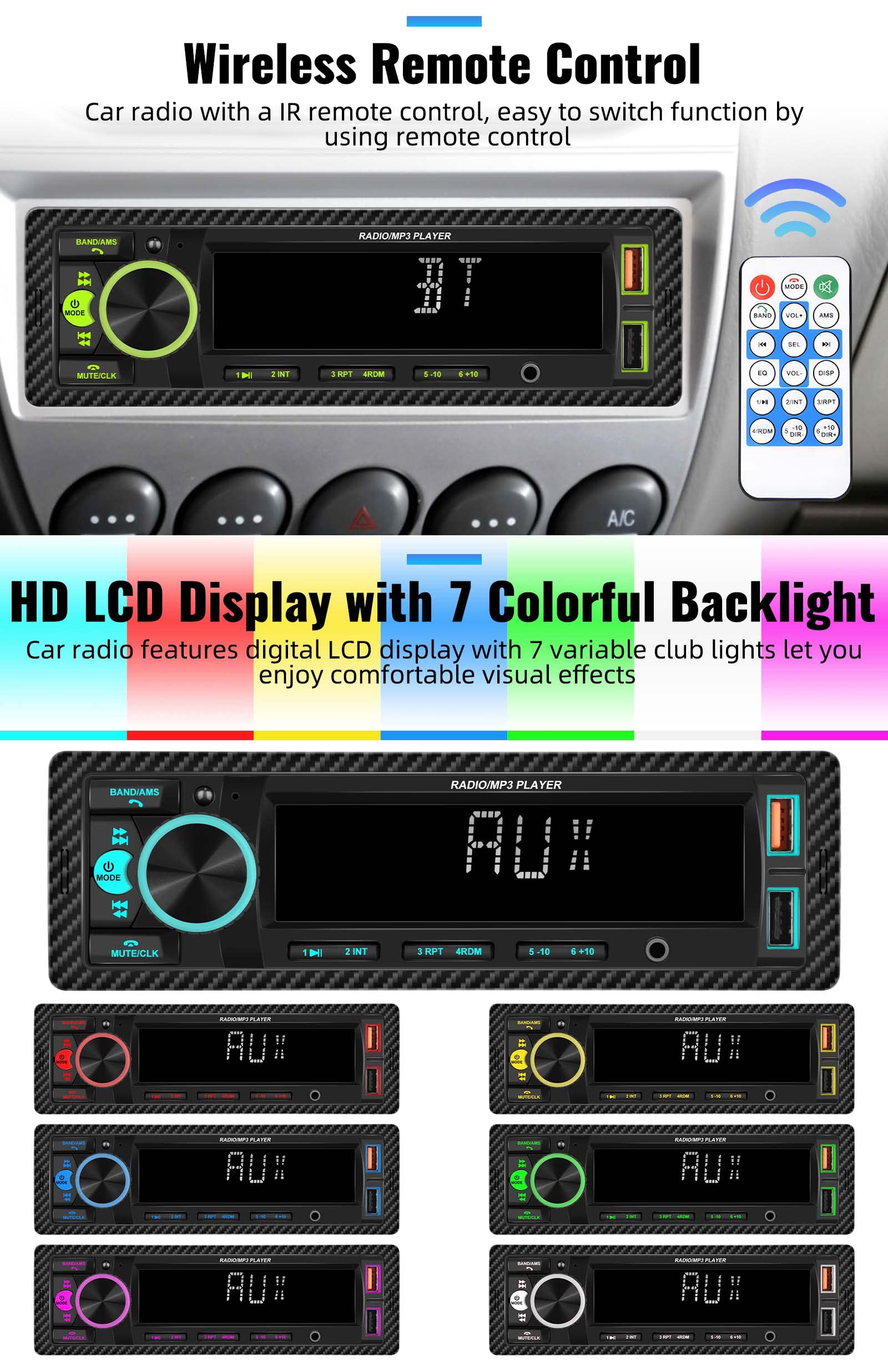 UNITOPSCI Single Din Bluetooth Multimedia Car Stereo Radio Bluetooth Hands-Free Calling Audio Receiver FM Radio Car MP3 Player AUX in/Dual USB Port Digital Media, Fast Charging with Remote Control