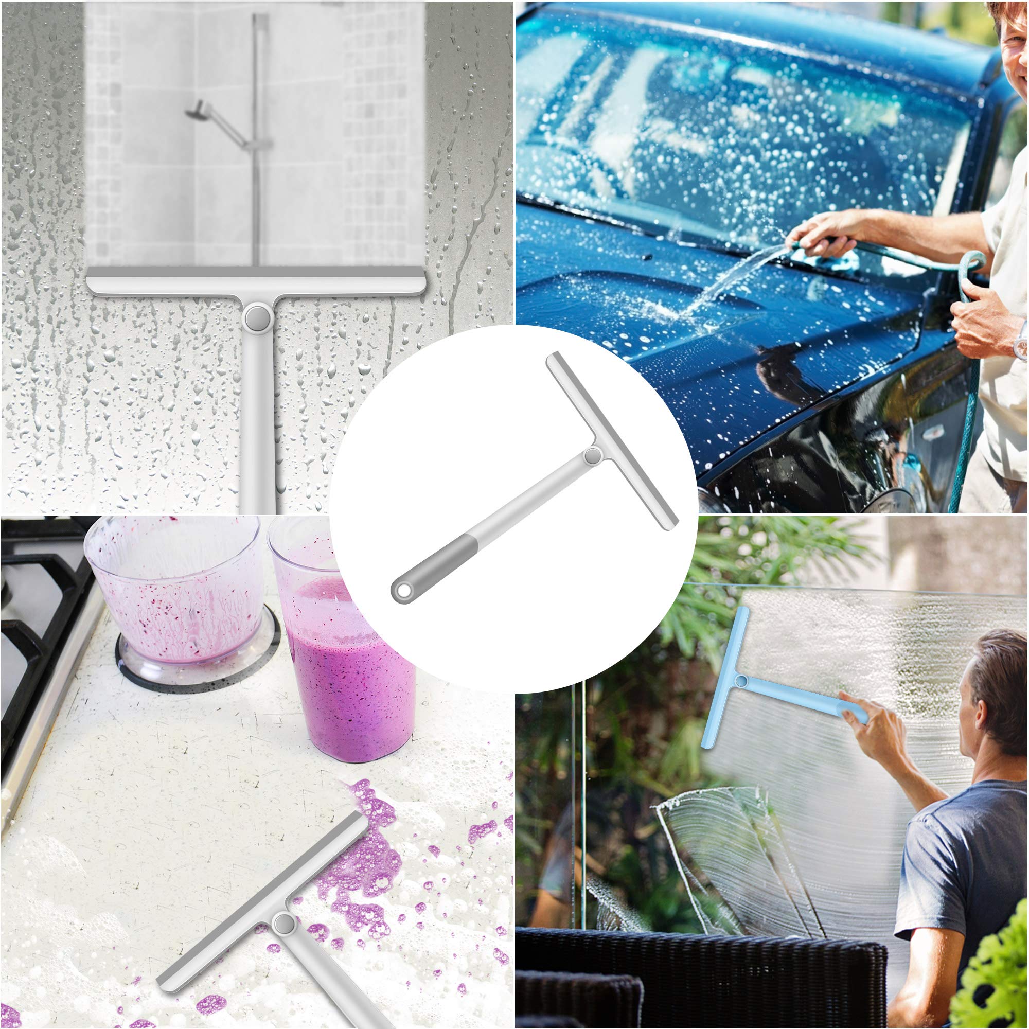 Shower Squeegee for Shower Doors, Shower Squeegee for Glass Doors, Bathroom, Mirrors, Windows Cars and Tile Walls, Silicone Handle Shower Squeegee 12 Inch (Grey+Green,2Pack)