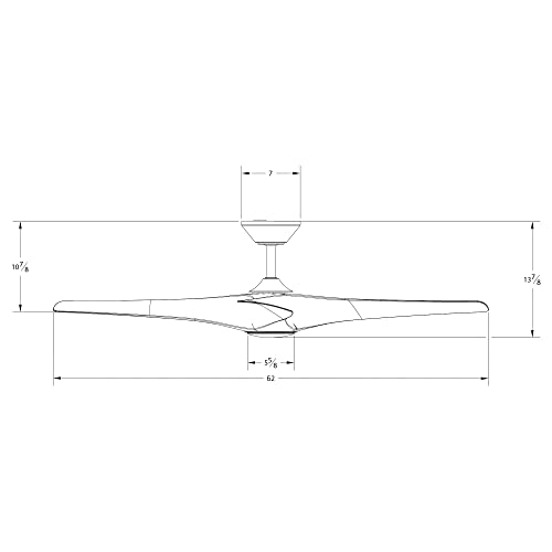 Zephyr Smart Indoor and Outdoor 3-Blade Ceiling Fan 62in Matte Black with 3000K LED Light Kit and Remote Control works with Alexa, Google Assistant, Samsung Things, and iOS or Android App