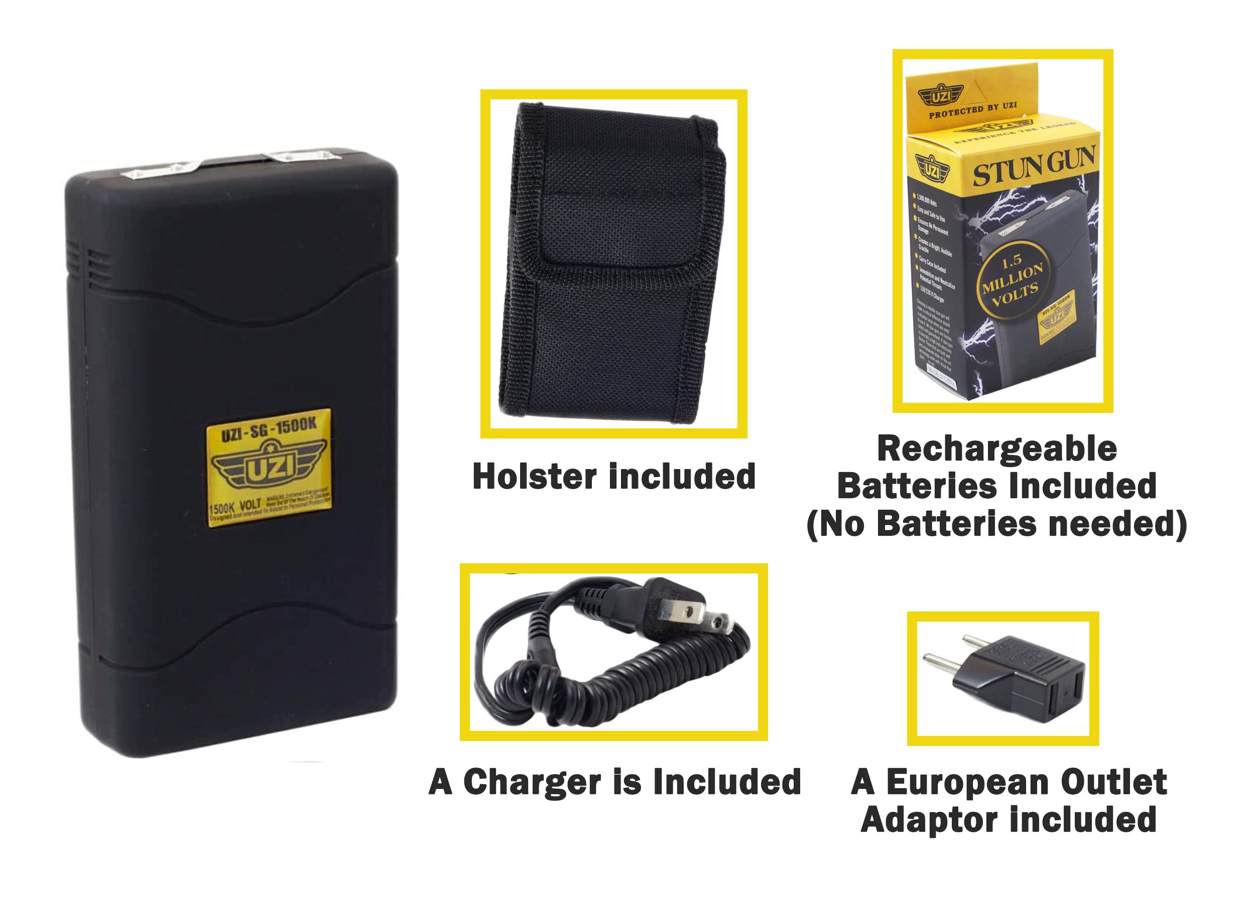 Uzi 1.5-Million-volt Rechargeable Stun Device, Black