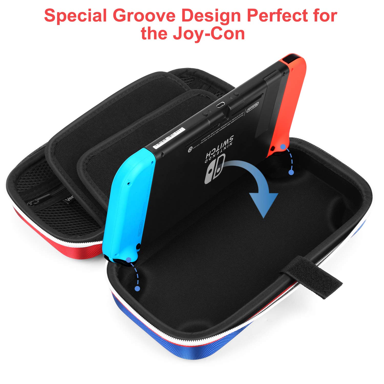 Vendfine Carry Case Compatible with Nintendo Switch - Sturdy Protective Hard Travel Carry Case for Nintendo Switch, Enough space to store Original Charger, extra Joycons & Accessories,Stylish Red/blue