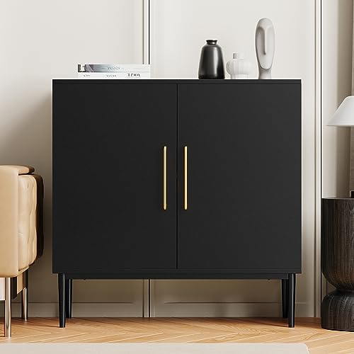 REHOOPEX Storage Buffet Cabinet, Accent Cabinet with Door, Modern Sideboard White Marble Pattern, Free Standing Cabinet, Wooden Gray Storage Cabinets for Bedroom, Kitchen, Office and Hallway