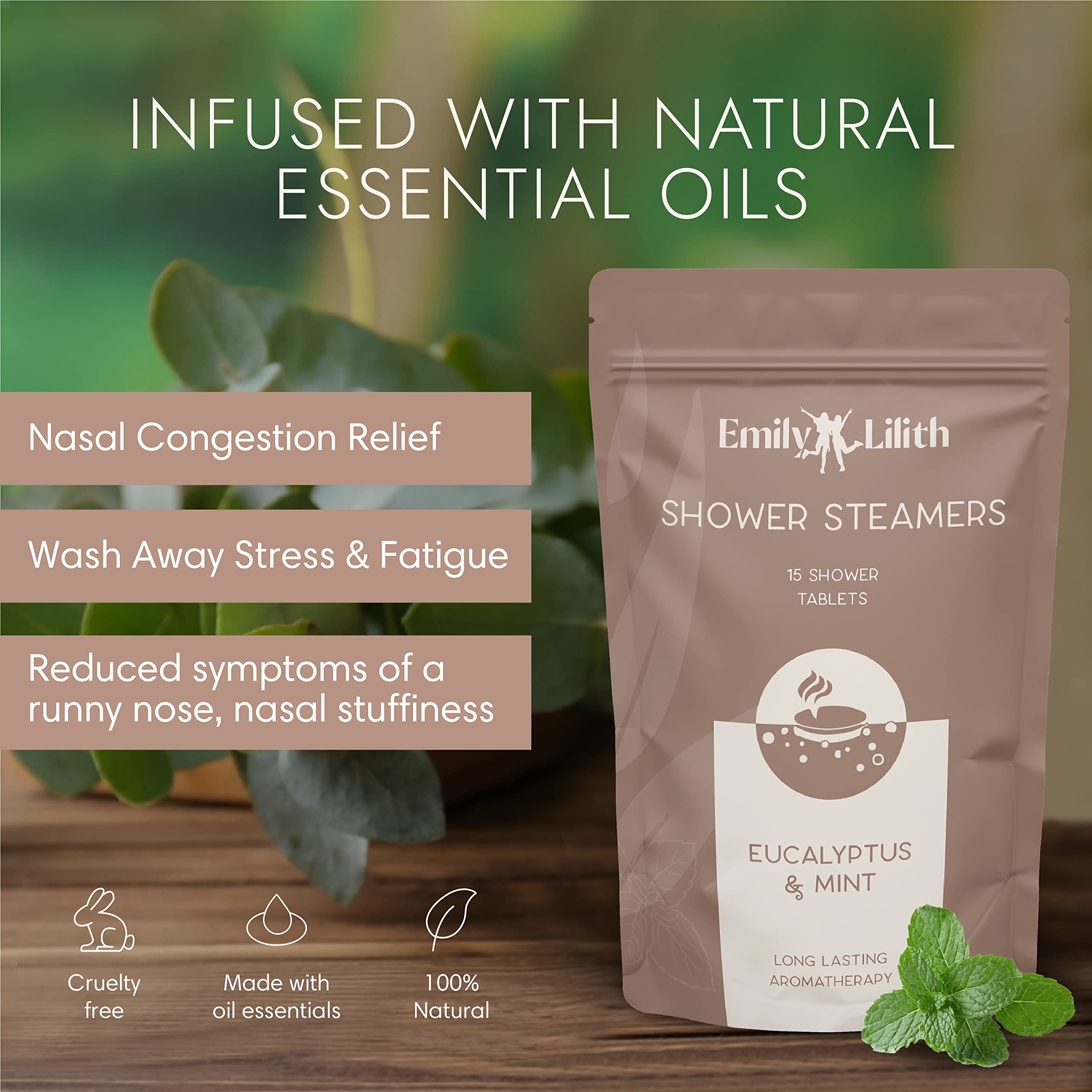 Shower Steamers Eucalyptus and Mint (15 Pack) Emily & Lilith Bath Bomb Aromatherapy Essential Oils Self Care Shower Steamer Relaxation, Birthday Gifts for Women and Men. Relaxing Shower Bomb