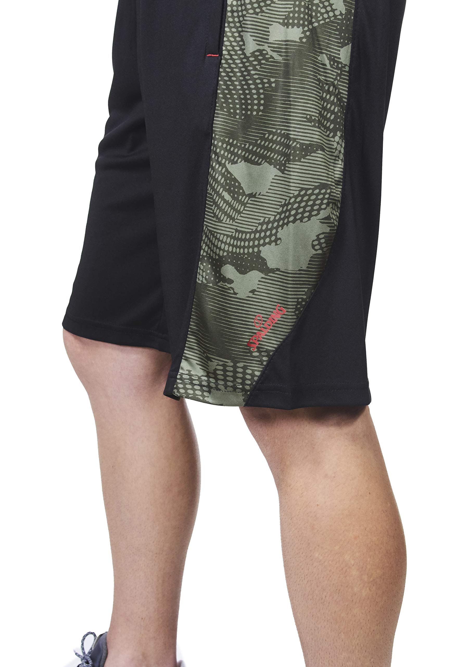 Spalding Mens Performance Camo Piecing Basketball Shorts, 11" Inseam Black/Green Camo M