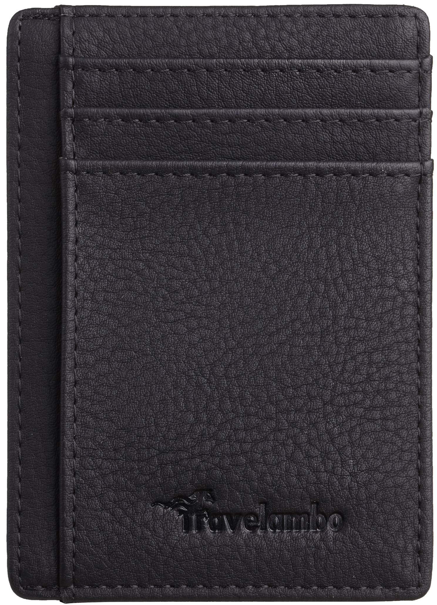 Travelambo Front Pocket Minimalist Leather Slim Wallet RFID Blocking Medium Size(OD Black)