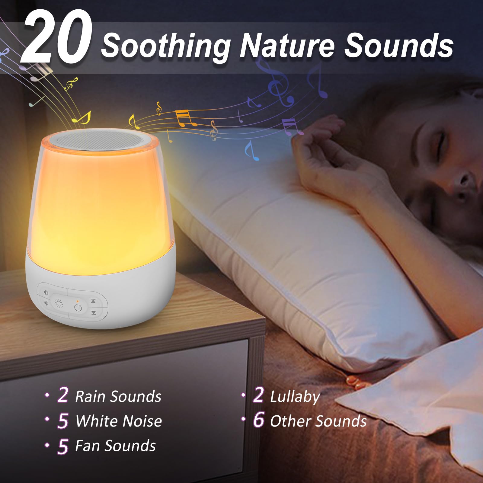 Siabema Baby Sound Machine, White Noise Machine Night Light for Toddler Sleep Trainer, 20 Soothing Sounds, Timer & Memory Function for Nursery, Kids & Toddler Bedroom